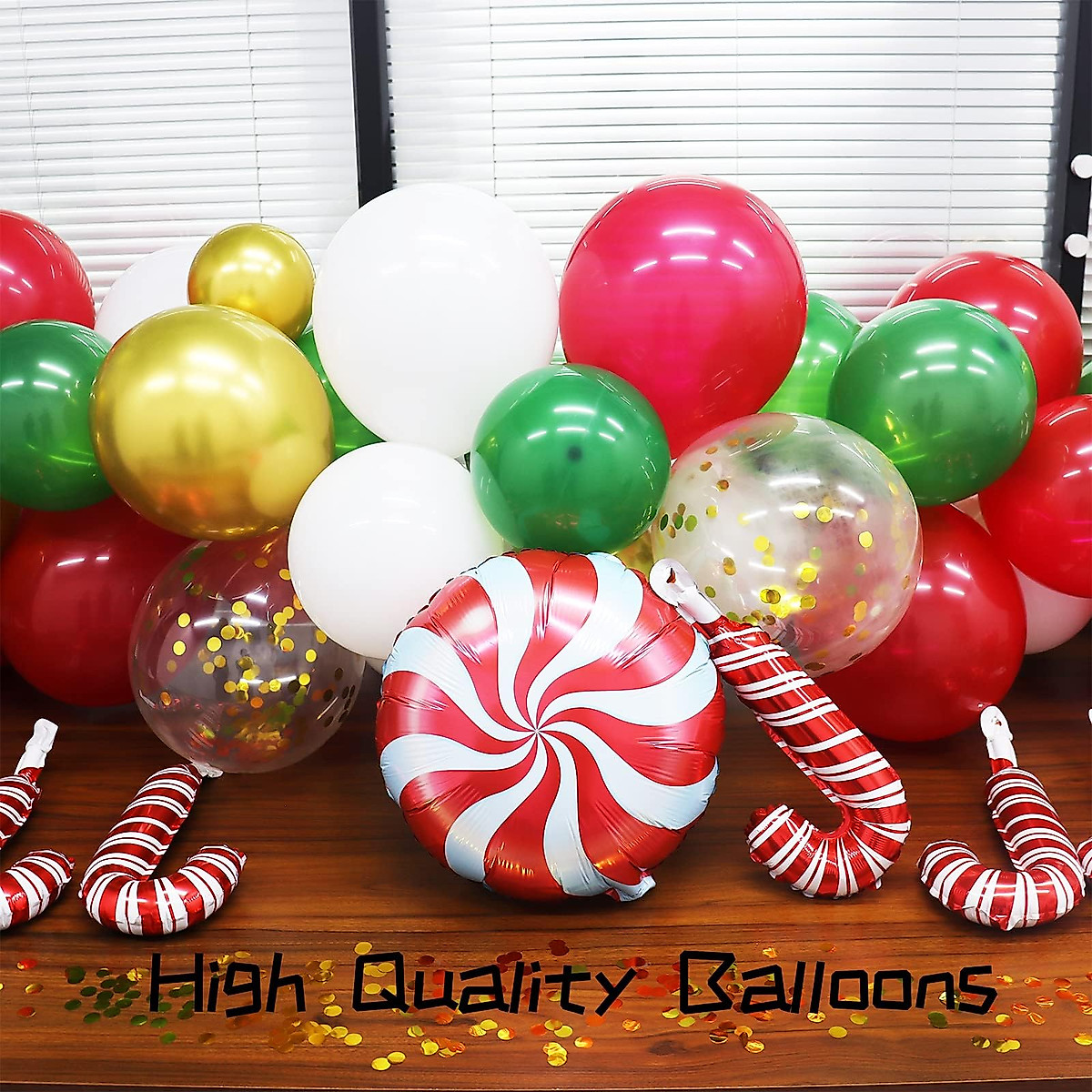 GuassLee Christmas Balloons Garland Arch Kit - Red Green Gold Confetti Balloons with Candy Mylar Balloon for Christmas Holiday Candy Theme Baby Shower Birthday Xmas Party Decorations, 101 Pack