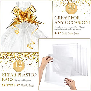 44 Pcs Basket for Gifts Empty Gift Basket Kit Include 12 Gift Basket Empty 12 Plastic Bags for Gift Baskets and 20 Gold Pull Bows for Wedding Birthday Thanksgiving Christmas Party Gift Wrapping