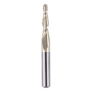 SpeTool Tapered Ball Nose End Mill 1/4" Shank with 1/16" Cutting Radius (1/8" Diameter) for 3D Carving Engraving Router Bit, ZrN Coated
