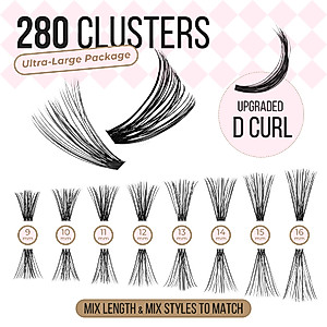 LASHVIEW Lash-Extension-Clusters 448pcs D Curl Lash Clusters Natural Look Cluster Lashes Extensions Super Thin Band & Soft Lashes Reusable 9-16mm MIX (56D+30D+40D)