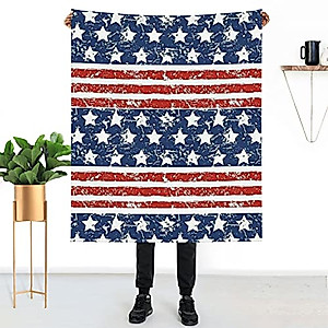 Independence Day Blanket 4th of July USA Flag Day Theme Blanket Super Soft Throw Blankets Red and White Stripes Stars Lightweight Cozy Warm Flannel Fleece Blankets for Sofa Bed Couch 50"x60"