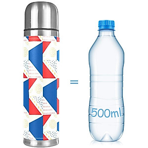 Stainless Steel Leather Vacuum Insulated Mug Geometry Thermos Water Bottle for Hot and Cold Drinks Kids Adults 16 Oz