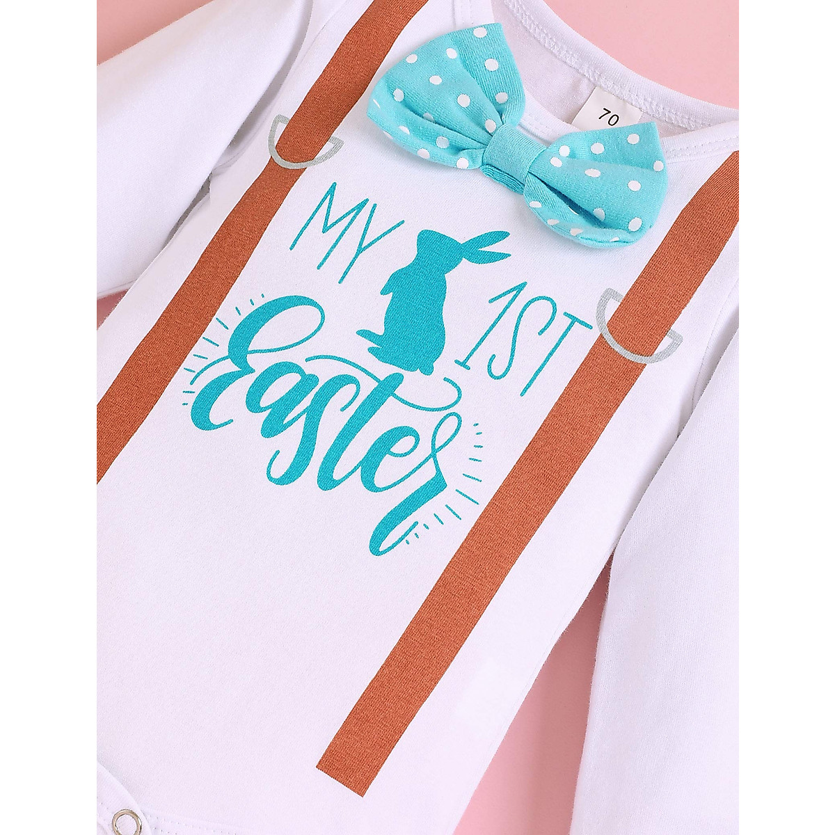 My First Easter Outfit Infant Baby Boy Long Sleeve Bow Tie Romper Bunny Pants with Hat Easter Clothes Sets Blue
