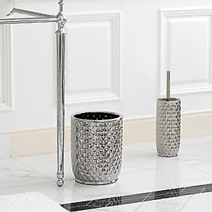 Motifeur Bathroom Wastebasket - Ceramic Decorative Trash Can (Pineapple Pattern, Silver Grey)