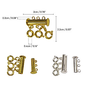 YMCAFZ Layered Necklace Spacer Clasp, 3 Strands Necklaces Slide Magnetic Tube Lock with Lobster Clasps, Jewelry Clasps Connectors for Layered Bracelet Jewelry Crafts Necklace, 2 Pack Gold and Sliver