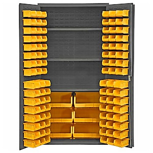 Durham 14 Gauge Welded Steel Heavy Duty Flush Door Style Storage Cabinet with 102 Bins, 3501-BDLP-102-3S-95, 2700 lbs Capacity, 24" Length x 36" Width x 72" Height, 3 Adjustable Shelves