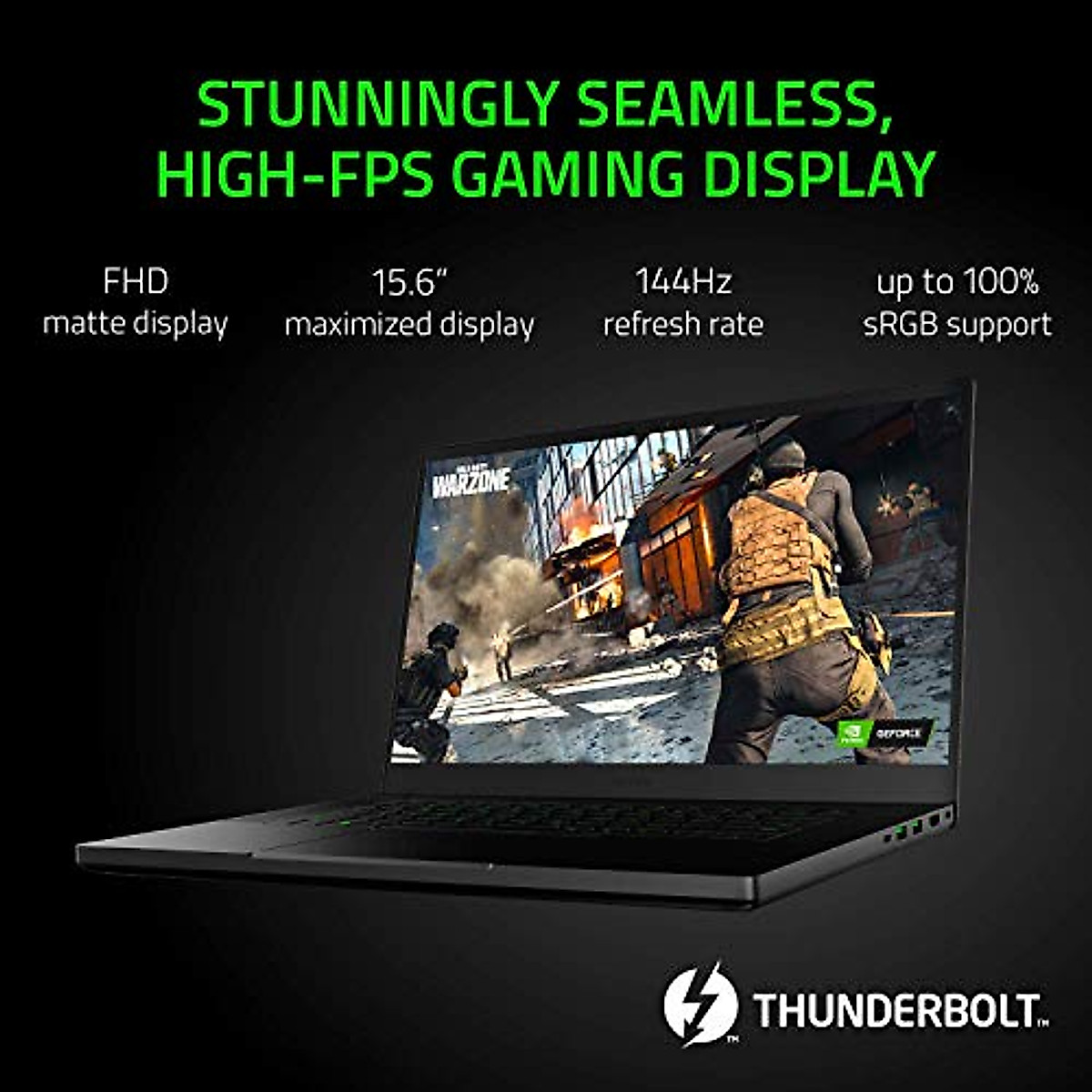 Razer Blade 15 Base Gaming Laptop 2020: Intel Core i7-10750H 6 Core, NVIDIA GeForce RTX 2070 Max-Q, 15.6" FHD 1080p 144Hz, 16GB RAM, 512GB SSD, CNC Aluminum, Chroma RGB Lighting, Thunderbolt 3, Black
