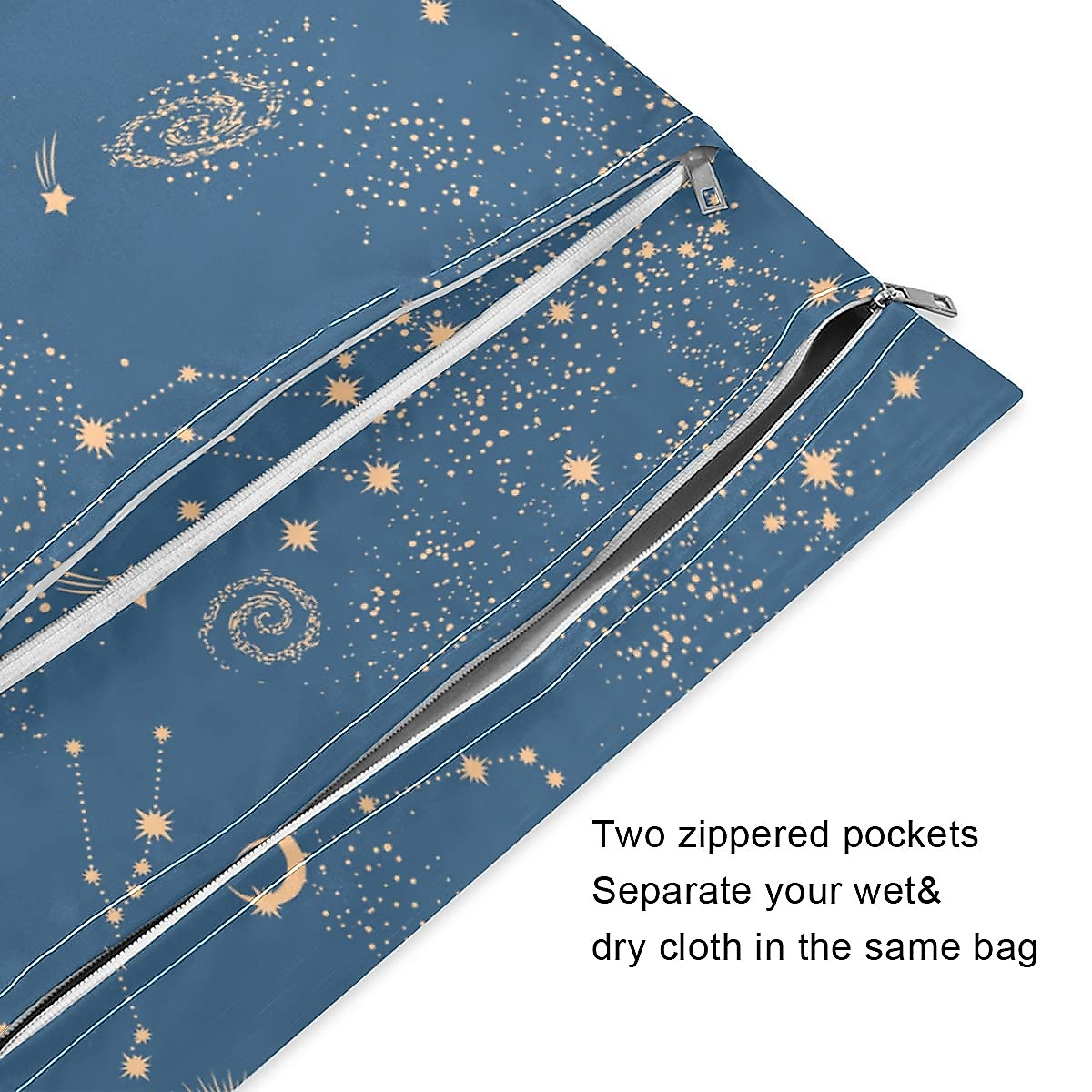 2 PCs Wet Dry Bag Moon Star Space Constellation Pattern Waterproof Wet Bag Cloth Reusable Diapers Wet Swimsuit Bag for Toiletries Travel Beach Pool Stroller Gym
