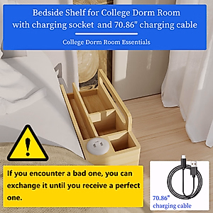 Floating Bed Side Table Tray Organizer, Bedside Caddy & Nightstand with USB-C & A Charging ports, Bedside Organizer, Dorm Room Essentials for Girls, College Dorm Essentials for Girls
