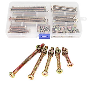 50pcs 1/4-20" Baby Bed Hardware Replacement Kit, Zinc Plated Hex Socket Cap Drive Screws Barrel Nuts Assortment Kit for Cot Chairs Furniture