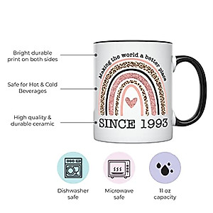 YouNique Designs 30th Birthday Mug for Her, 11 Oz, 1993 30th Birthday Cup for Women, 30 Year Old Birthday Rainbow Mug for Women, Dirty 30 Coffee Mug for Wife, Best Friend (Black Handle)