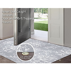 Cosilyt 1/10" Ultra Thin Extra Large 3×5 Feet and 24"×35" Front Door Mat Indoor Entryway Area Rug for Inside Entry, Waterproof Non Slip Washable Rubber Interior Door Mats, Baroque Grey