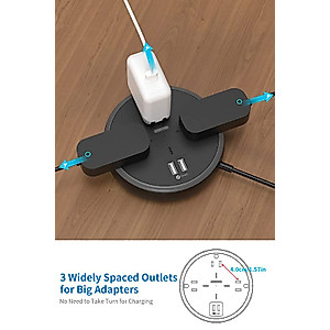 Extension Cord 15 ft Bundle,Flat Plug Power Strip with Widely Spaced Outlets USB Ports, Wall Mount Power Strip, Long Extension Cord with Multiple Outlets for Home, Office