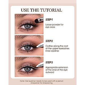 White Waterproof Gel Eyeliner Pens, Highlighter Eye Liner Pencil, Matte Long Lasting Super Smooth formula White Eye Liner Eyeshadow Makeup Pen, Polished White Luster, with Pencil Sharpener-1Pcs