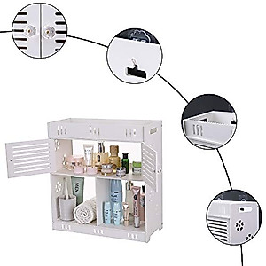 Ochine Home Bathroom Cabinet Wall Mounted with Doors, Bathroom Medicine Cabinet Non-Perforated Wood Hanging Cabinet Wall Bathroom Cabinet PVC Wall Cabinets with Doors and Shelves Over The Toilet