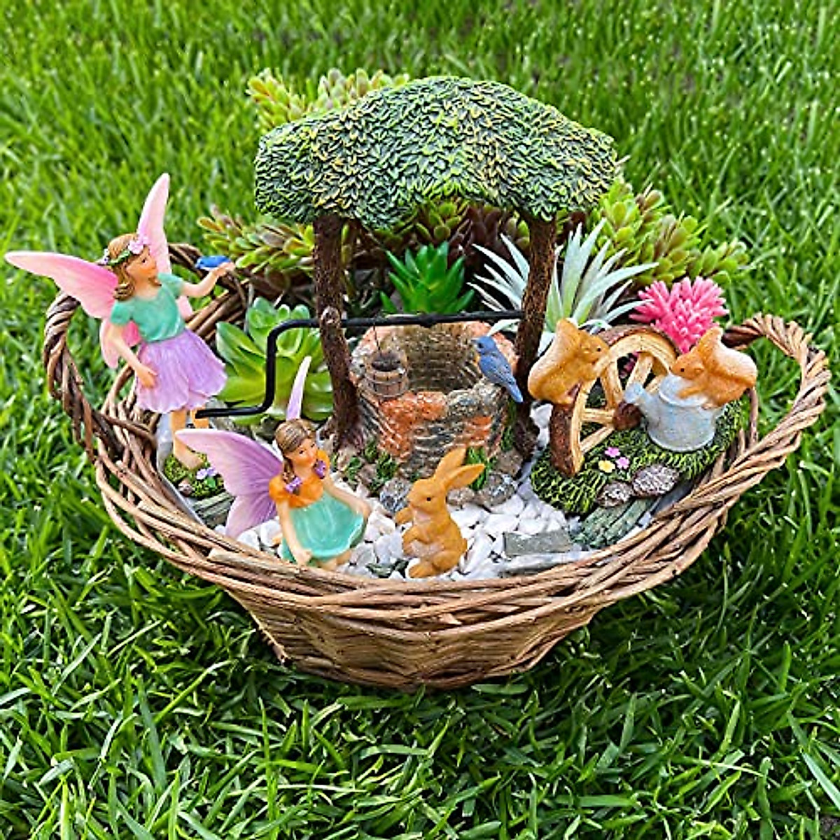 Mood Lab Fairy Garden - Miniature Figurines and Accessories Wishing Well Set of 5 pcs - Fairies Statue Kit
