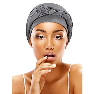 3 Pieces Head Wrap Turban Headwear Pre-Tied Twisted Braid Hair Cover Headwrap Hats for Women Girls (Black, Gray, Light Blue, Popular Style)