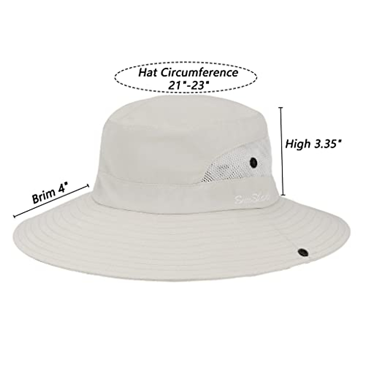Womens Summer Sun-Hat Outdoor UV Protection Fishing Hat Wide Brim Foldable-Beach-Bucket-Hat with Ponytail-Hole Beige