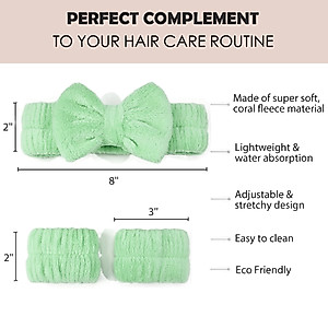 Ayesha Green Spa Headband and Wristband Set for Skincare Makeup Headband Wrist Cuffs for Washing Face Bubble Skincare Hairband for Women Girls