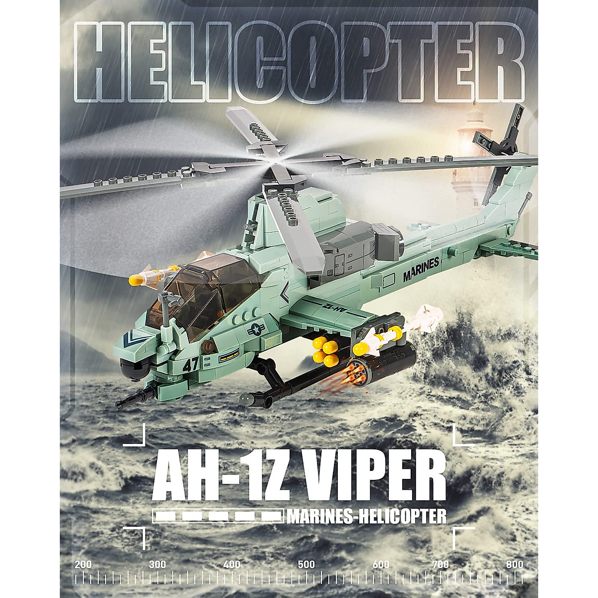 dOvOb Military AH-1Z Viper Helicopter Building Blocks Set, Army Plane Toys as Gift for Kids or Adult (597 Pieces)