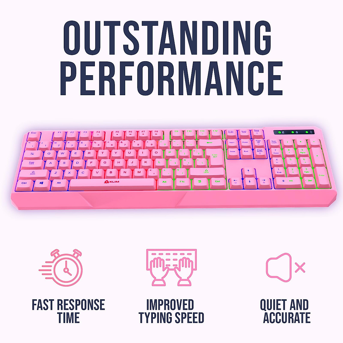 KLIM Chroma Wireless Gaming Keyboard RGB - New Version 2024 - Long-Lasting Rechargeable Battery - Quick and Quiet Typing - Water Resistant Backlit Wireless Keyboard for PC PS5 PS4 Xbox One Mac - Pink