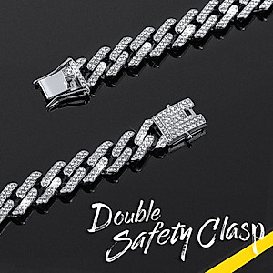 3 Pcs Link Chain Jewelry Set Bling Necklace Bracelet Ring Silver Link Chain for Women Men, Hip Hop Rapper Jewelry Present