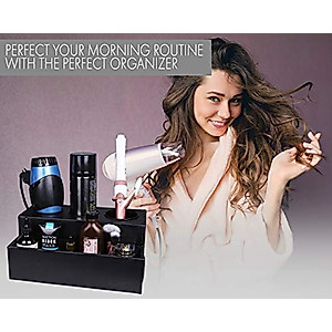 SQUAREBOX Black Hair Tool Organizer - Blow Dryer, Curling Iron, Flat Iron Holder - Hair Styling Tools Accessories Organizer - Vanity Countertop Organizer - Free Travel Bag Gift! (Black)