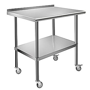 Nisorpa Commercial Stainless Steel Table with Caster Wheels 36x24in Kitchen Worktables with Backsplashs Prep Food Workbench Under Shelf 330~550lbs Capacity for Restaurant