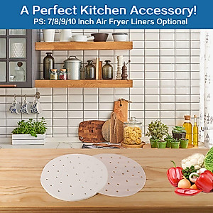 YQL 7 Inch Air Fryer Liner,200PCS Parchment Paper for Air Fryer Precut Perforated Parchment Paper Bamboo Steaming Paper for Steaming Basket and More
