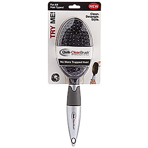 Qwik-Clean Brush - Easy Clean Retractable Bristles and Detangling Oval Brush for Curly, Straight and Thick Hair - Wet and Dry Hair - Black