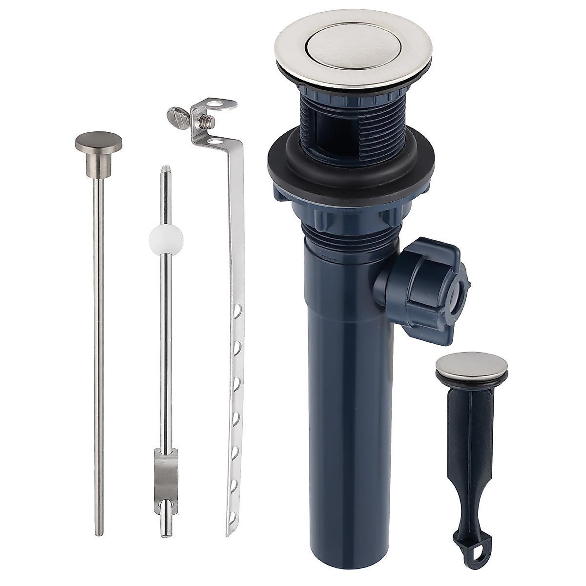 Bathroom Sink Drain with Lift Rod, Pop Up Sink Drain with Overflow, Brushed Nickel Drain Stopper for Vessel Sink, Assembly for Bathroom Faucet