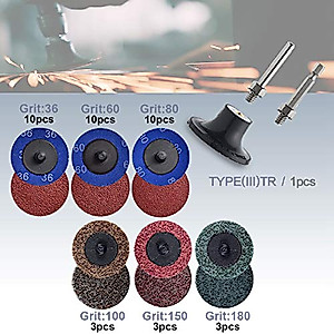 Tshya Quick Change Disc, 40 Pack 2 inch Sanding Discs, with 1/4" Roll Lock Disc Pad Holder for Die Grinder, A/O 36/60/80 Grit, Nonwoven CRS MED Fine, for Surface Preparation/Conditioning(Mix Nylon)