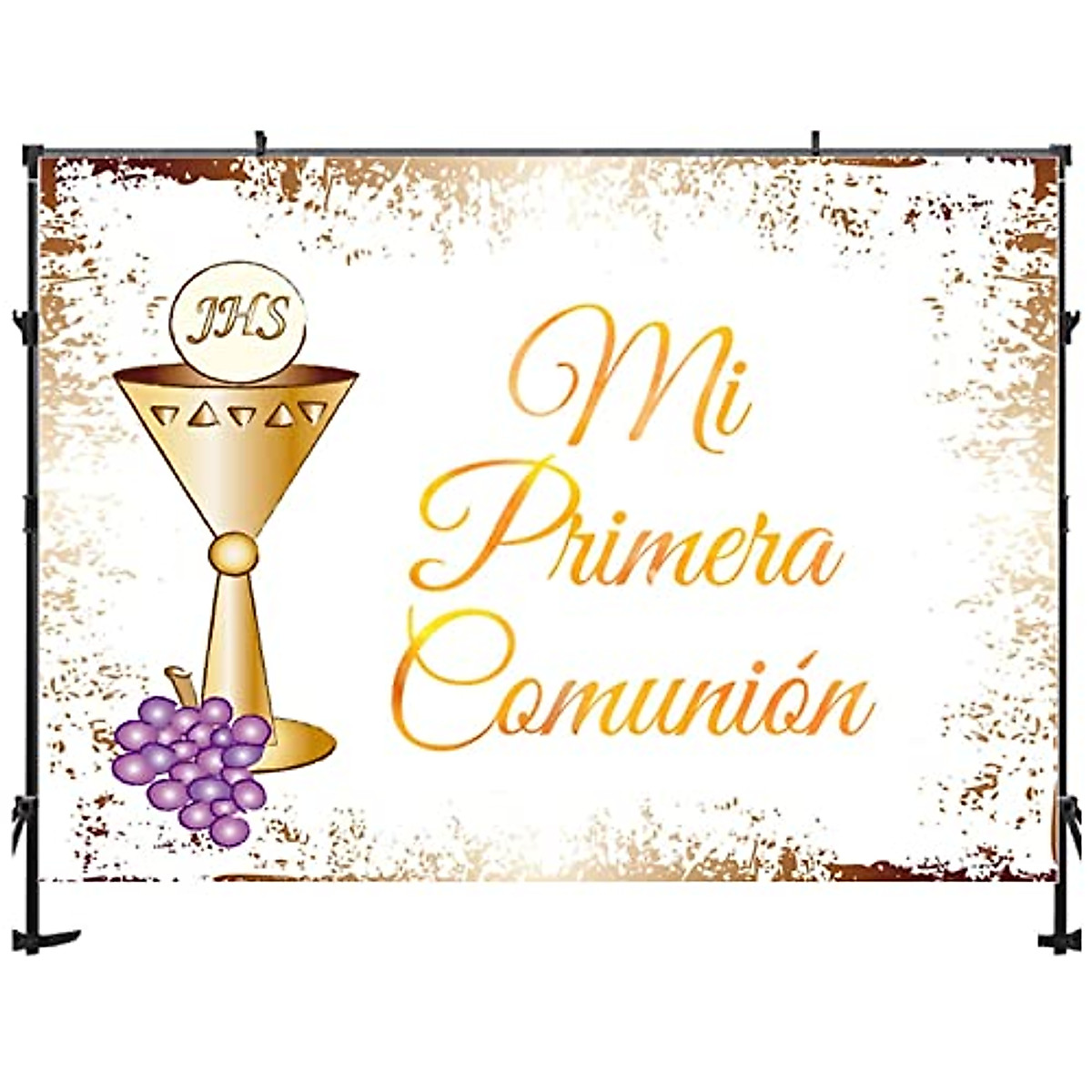 Holy Communion Party Backdrop Photograph Mi Primera Comunion Purple Grapes Background God Bless Decor Prop Photozone Photo Studio Banner Vinyl (7ft×5ft)
