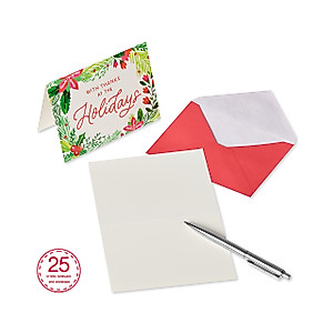 American Greetings Blank Christmas Thank You Cards with Envelopes, Holly (25-Count)