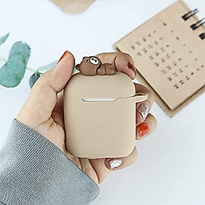 Wonhibo Cute Bear Airpods Case, Silicone Animal Soft Cover for Apple Airpod 1 2 with Keychain