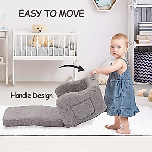 VINYUSE Toddler Couch, 2-in-1 Kids Toddler Soft Sherpa Couch, Convertible Sofa to Lounger, Fold Out Sofa Chair for Girls and Boys, Grey, S