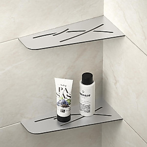 Bernkot Corner Shower Shelf 12" Brushed 304 Stainless Steel Quadrilateral Corner Shelves Recessed Bathroom Storage Shampoo Holder Organizer Kitchen Shelf Rack 2 Pack, No Drilling Needed