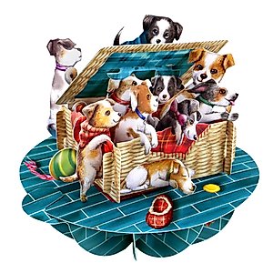 Santoro Pirouette, 3D Pop Up Greeting Card - Puppies In A Basket - Dog And Puppy Birthday Card For Her, Him, Kids, Daughter, Son