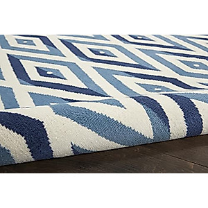 Nourison Grafix Mid-century White/Blue 5'3" x 7'3" Area -Rug, Easy -Cleaning, Non Shedding, Bed Room, Living Room, Dining Room, Kitchen (5x7)