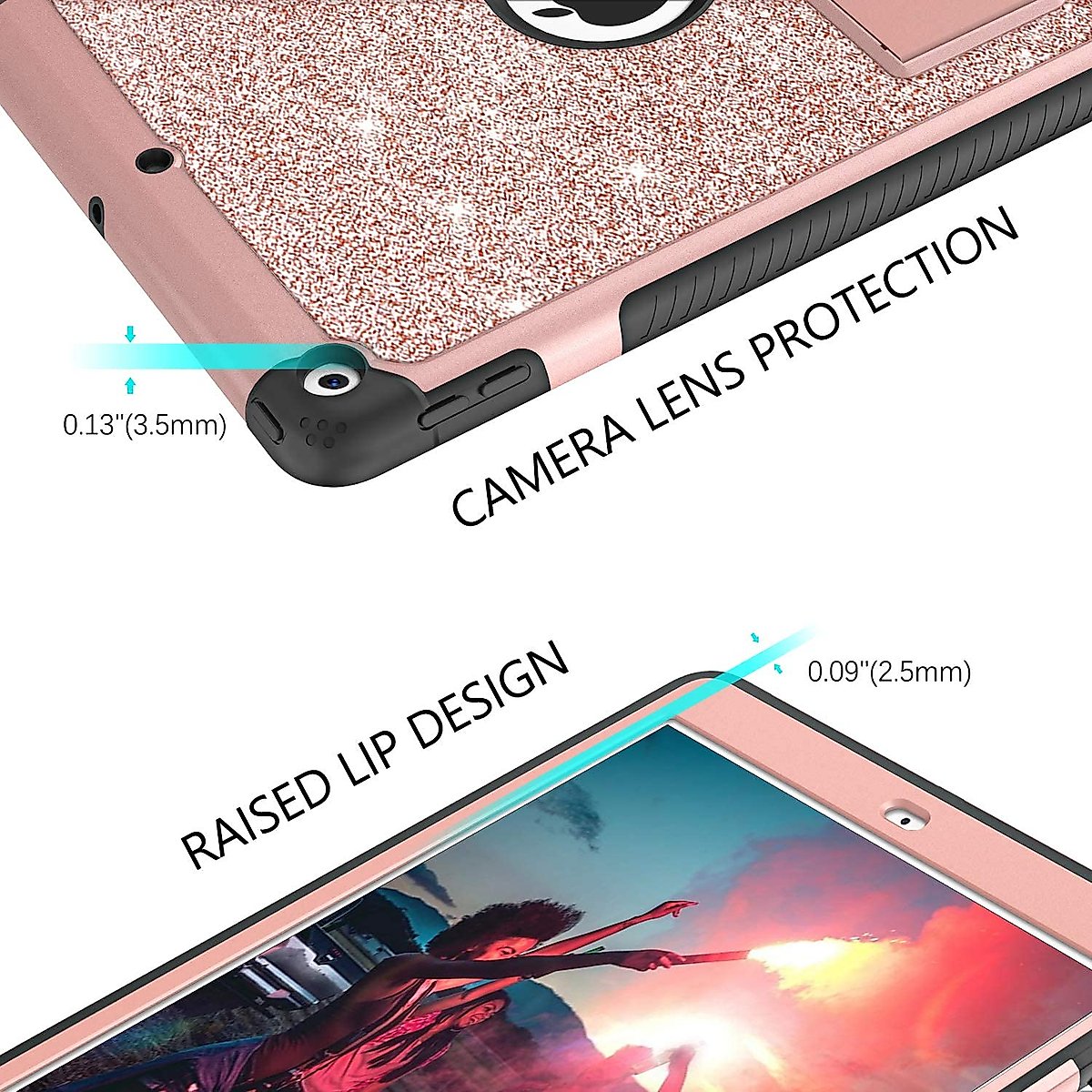 BENTOBEN case for iPad 9th / 8th/ 7th Generation 10.2 ( 2021/2020/2019) Glitter Sparkly 3 Layers Shockproof Kickstand Protective Tablet Cover, Rose Gold