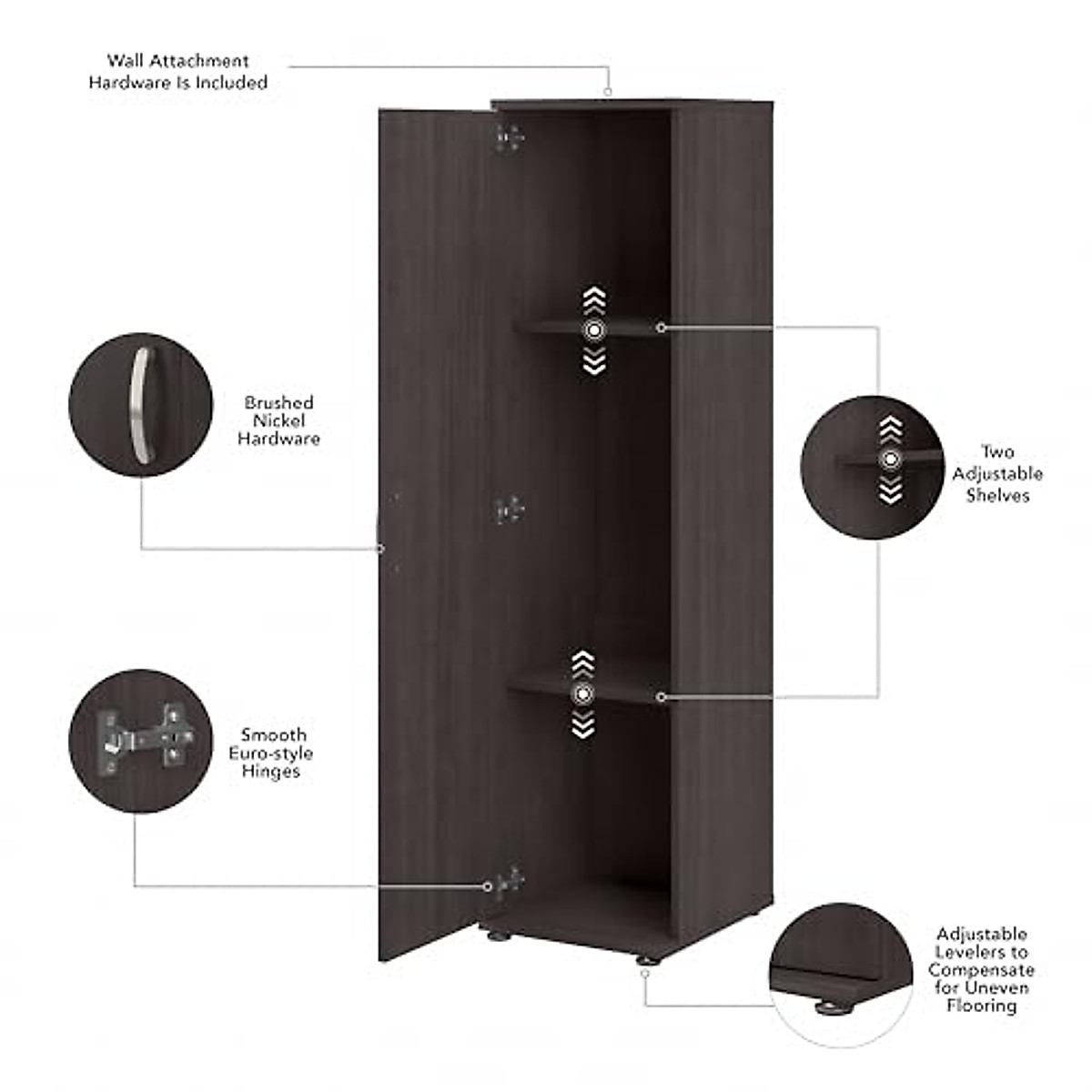 Bush Business Furniture Universal Narrow Clothing Storage Cabinet with Door and Shelves, Storm Gray