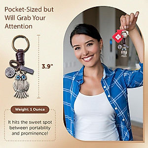 AuPra Silver KeyChain Gift Women & Men Leather KeyRing Home Car Door Keys Holder Girl & Boy Bird Present