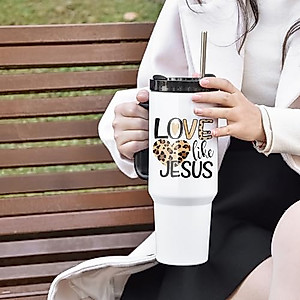 AGH 2 Pack 40 oz Sublimation White Tumbler with Black Handle and Stainless Steel Straw, Insulated Double Wall Vacuum Reusable Cups with Black Leakproof Lid