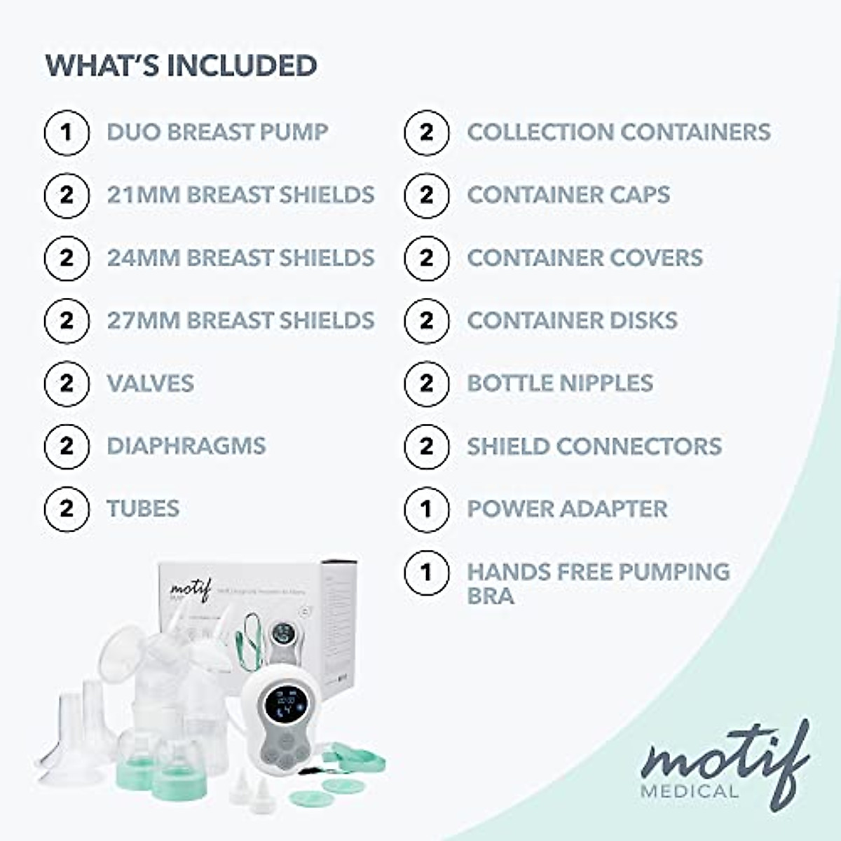 Motif Medical - New & Improved Duo - Portable Double Electric Breast Pump, Easy, On-The-Go Pumping, Ideal for Travel Moms White