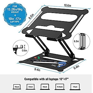 DUCHY Adjustable Laptop Stand, Ergonomic Portable Computer Stand with Heat-Vent to Elevate Laptop, 13 Lbs Heavy Duty Laptop Holder Compatible with MacBook, Air, Pro All Laptops