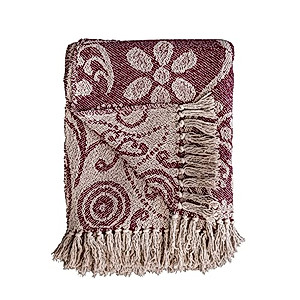 Bloomingville Recycled Cotton Paisley Pattern and Tassels, Multicolor Blanket Throw, Purple