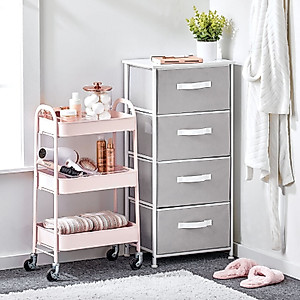 mDesign Large Modern Apothecary Storage Organizer Canister Jars - Plastic Containers for Bathroom, Organization Holder for Vanity, Counter, Makeup Tables, Lumiere Collection, 4 Pack, Clear/Rose Gold