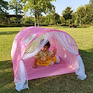 Kids Tent, Boys Girls Play Tents Bed Tents, Portable Baby Toddlers Sleeping Tent with Double Net Curtain for Bedroom Decor Indoor Games (Pink)