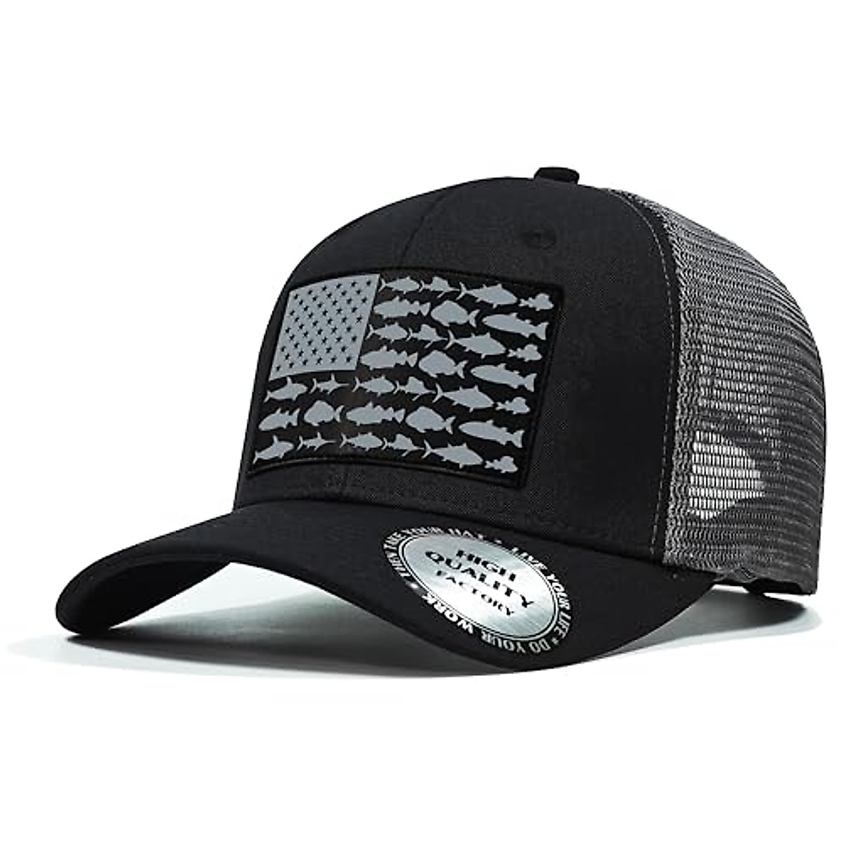 Fishing Gifts for Men Women, Funny Fish Flag Trucker Hat for Fisherman Unique Stuff,Black