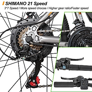 HH HILAND Rockshark Electric Bike Electric Mountain Bike Aluminum 26/27.5 inch 350W 20MPH Adults E-Bike 21 Speed Disc Brake Suspension Fork with 36V 10.4Ah Removable Battery